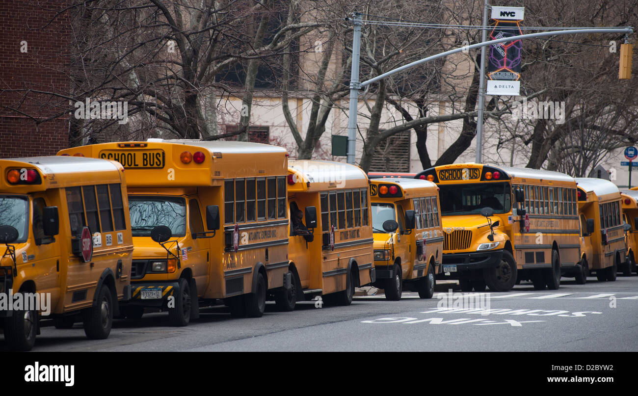 School buses parked outside of an elementary school in the New York ...