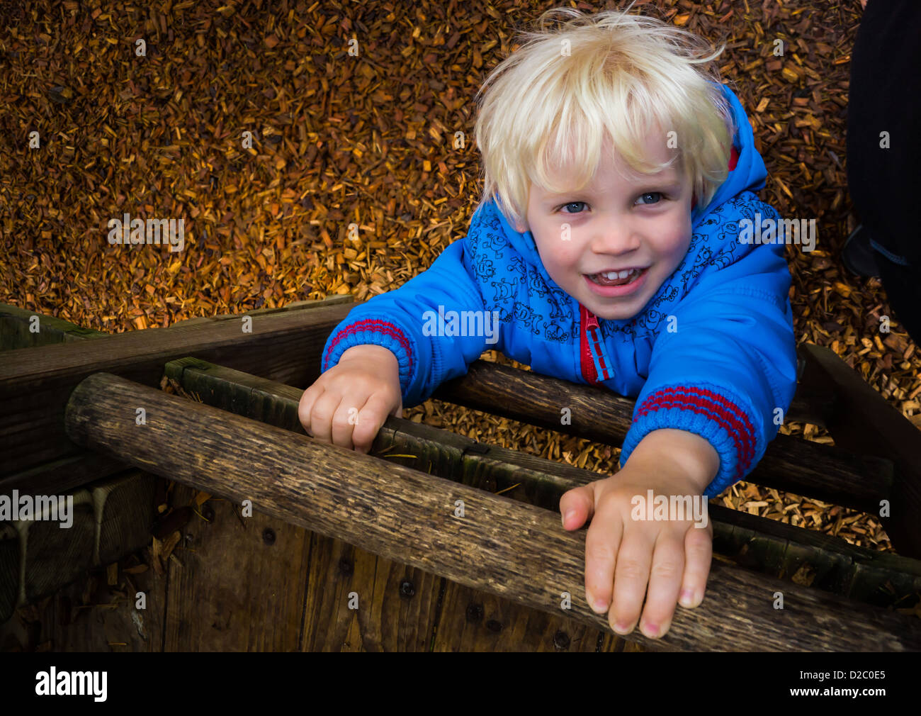 Boy climbing ladder Stock Photo - Alamy