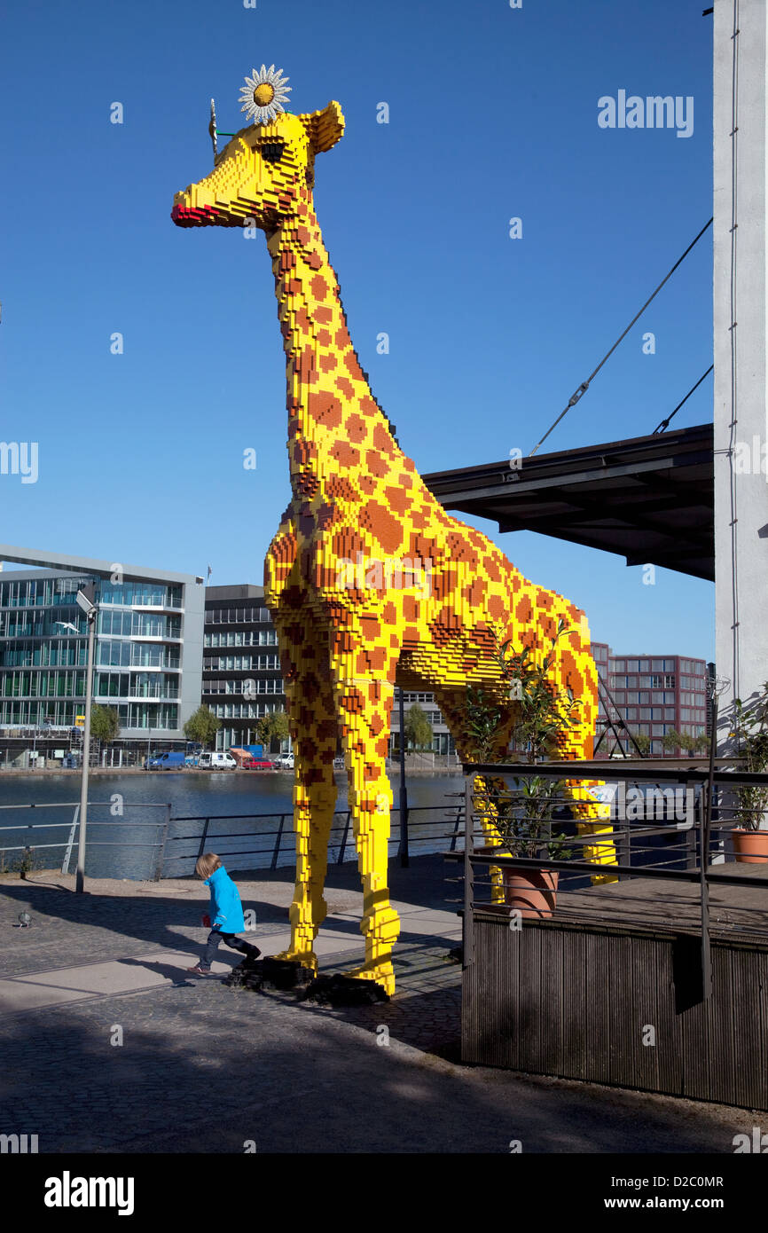 Duisburg, Germany, the Lego Giraffe in front of the Legoland Discovery ...