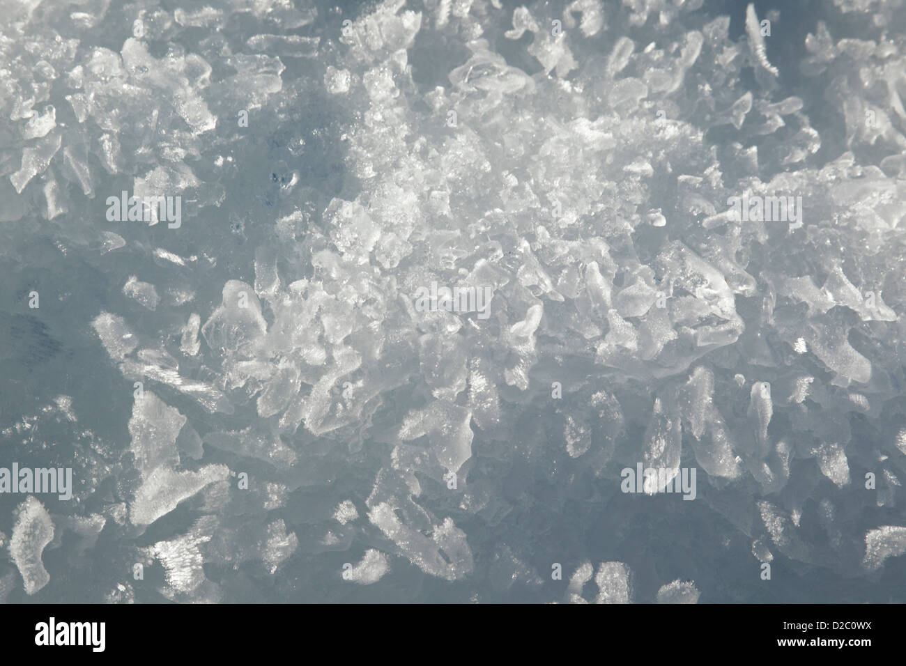 snow and ice crystals formed by melting and re freezing of snow Stock ...