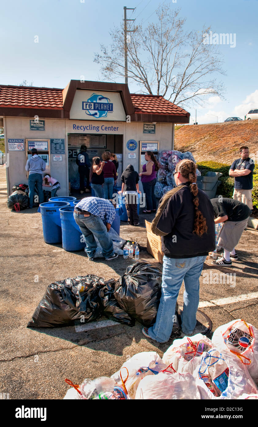 People Recycling Aluminium Cans In Recycling Center In Re Planet Store ...
