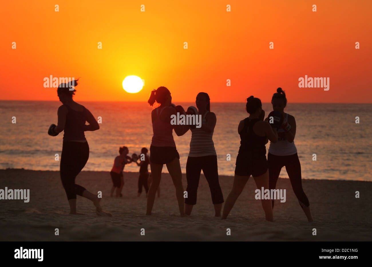 Women's exercise "boot camp" during Sunrise at Sydney's famous Bondi ...