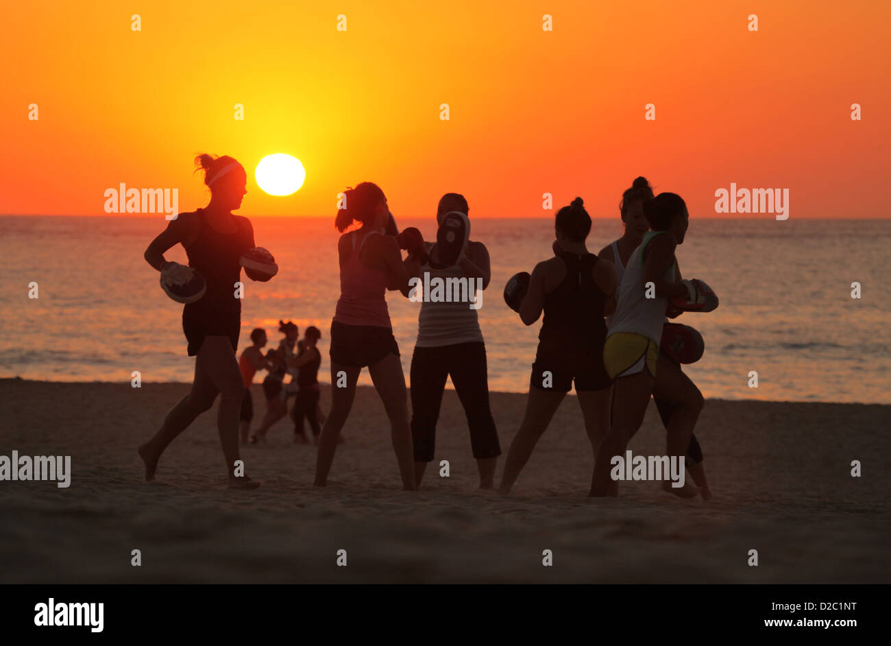 Women's exercise "boot camp" during Sunrise at Sydney's famous Bondi ...