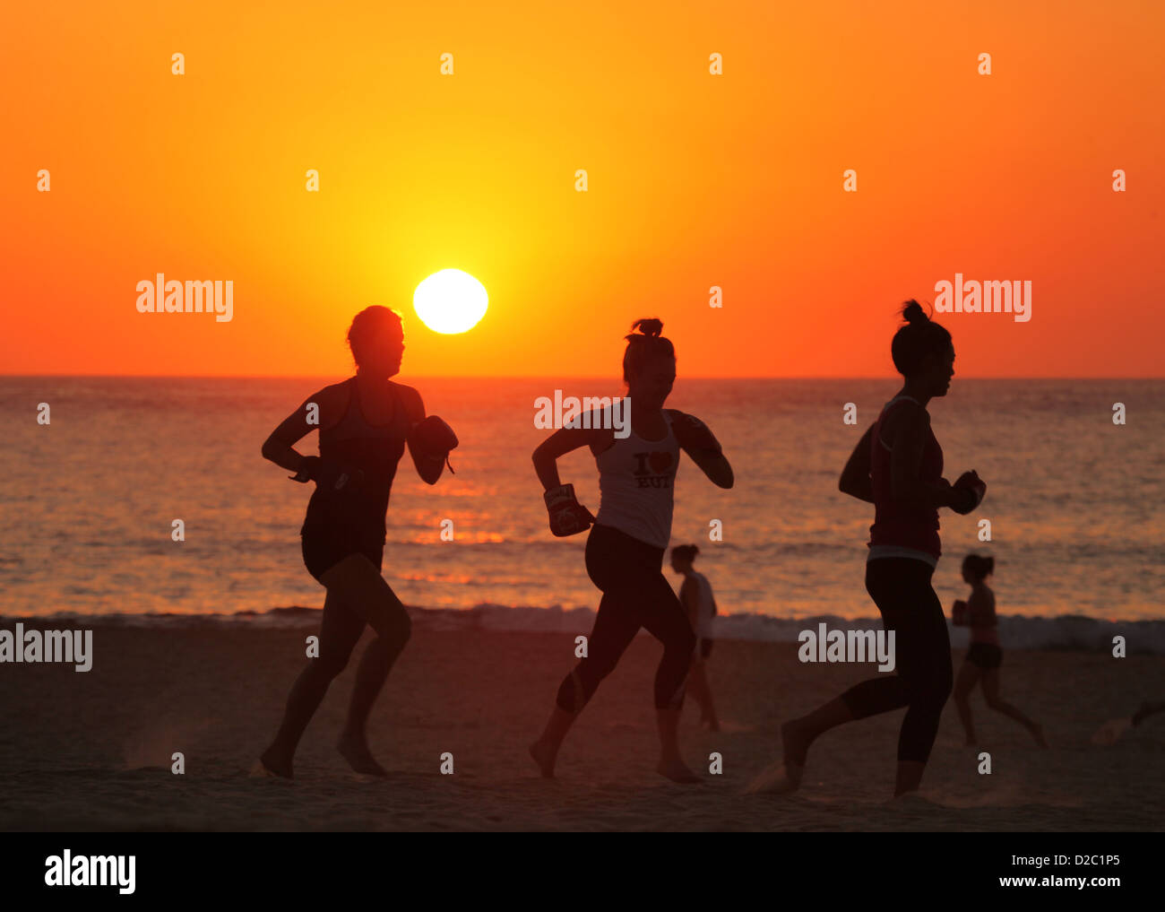 Women's exercise "boot camp" during Sunrise at Sydney's famous Bondi ...