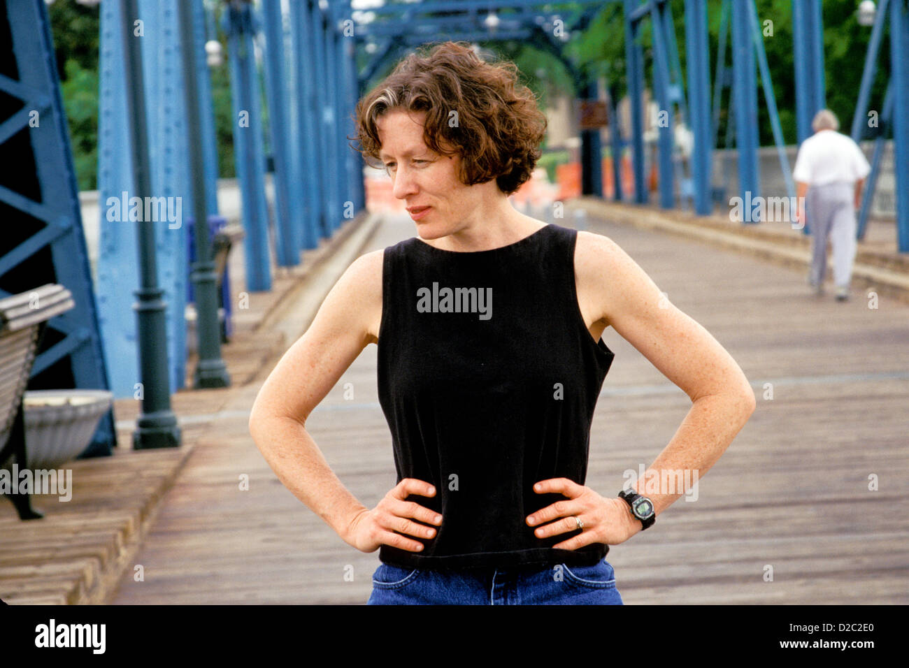 Woman On Walking Bridge Stock Photo - Alamy