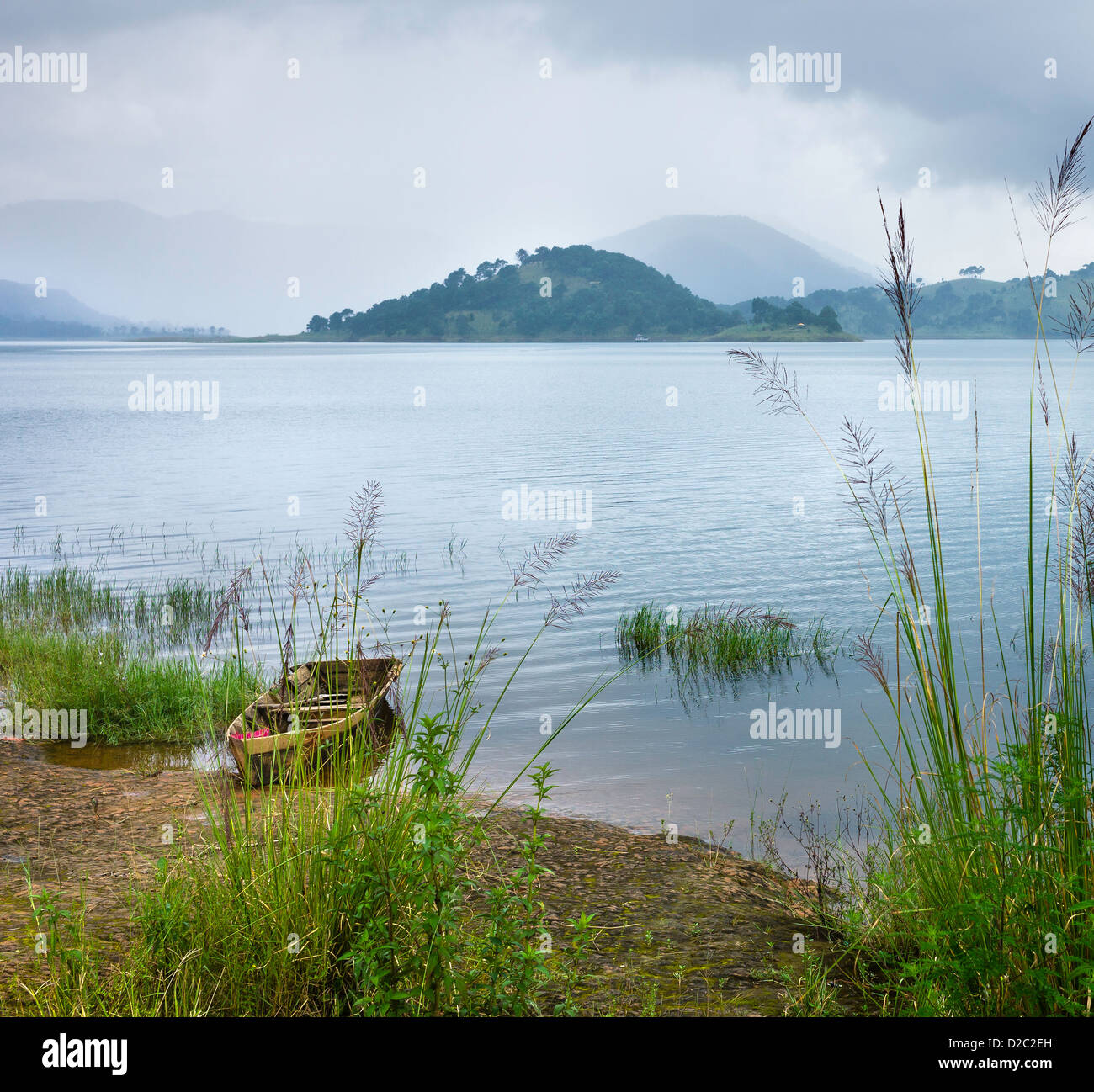 Boat moored on Umiam Lake, Shillong, Meghalaya, India Stock Photo - Alamy