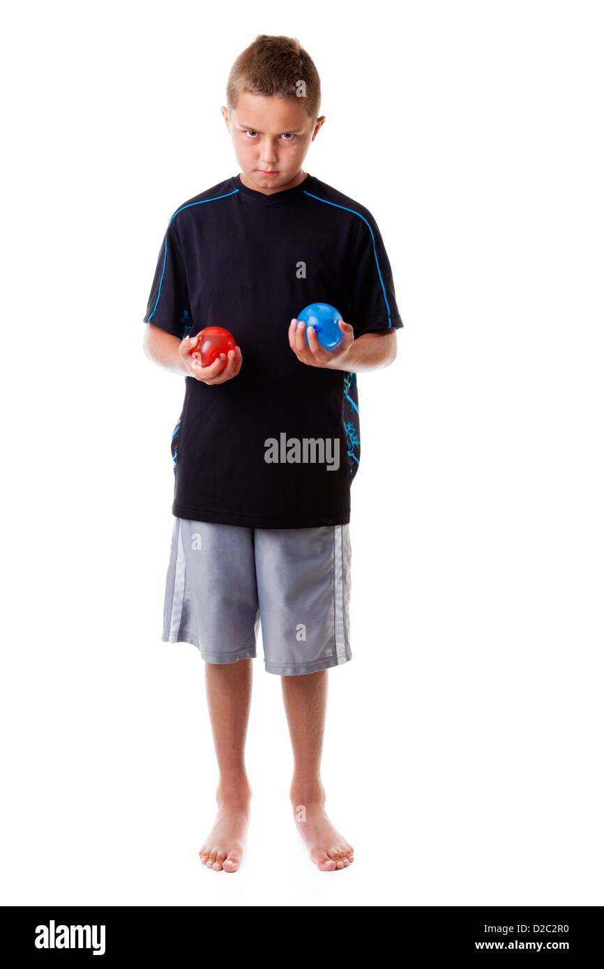 Boy with water balloons Stock Photo - Alamy