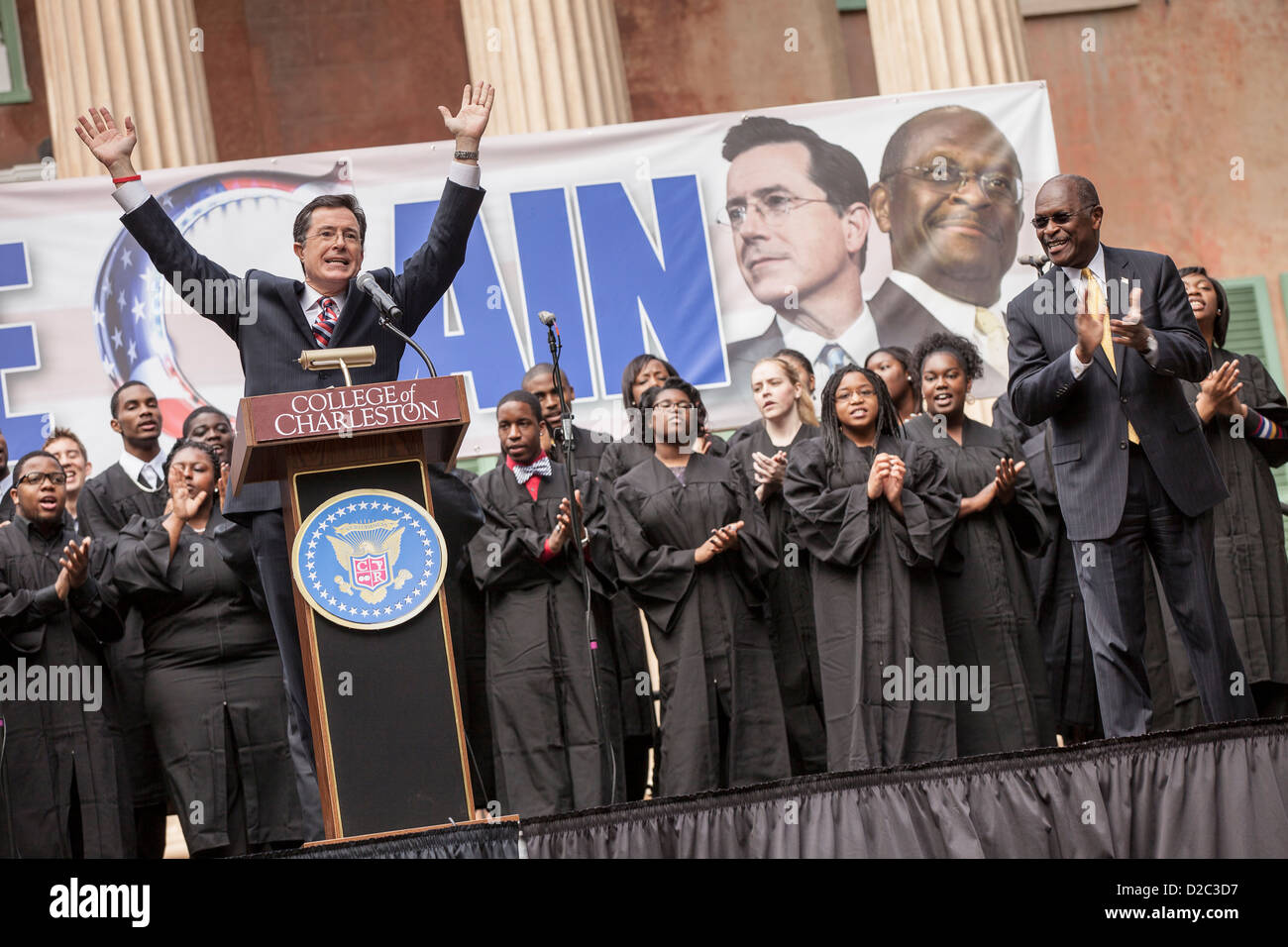 Comedian Stephen Colbert holds a rally with former Republican ...
