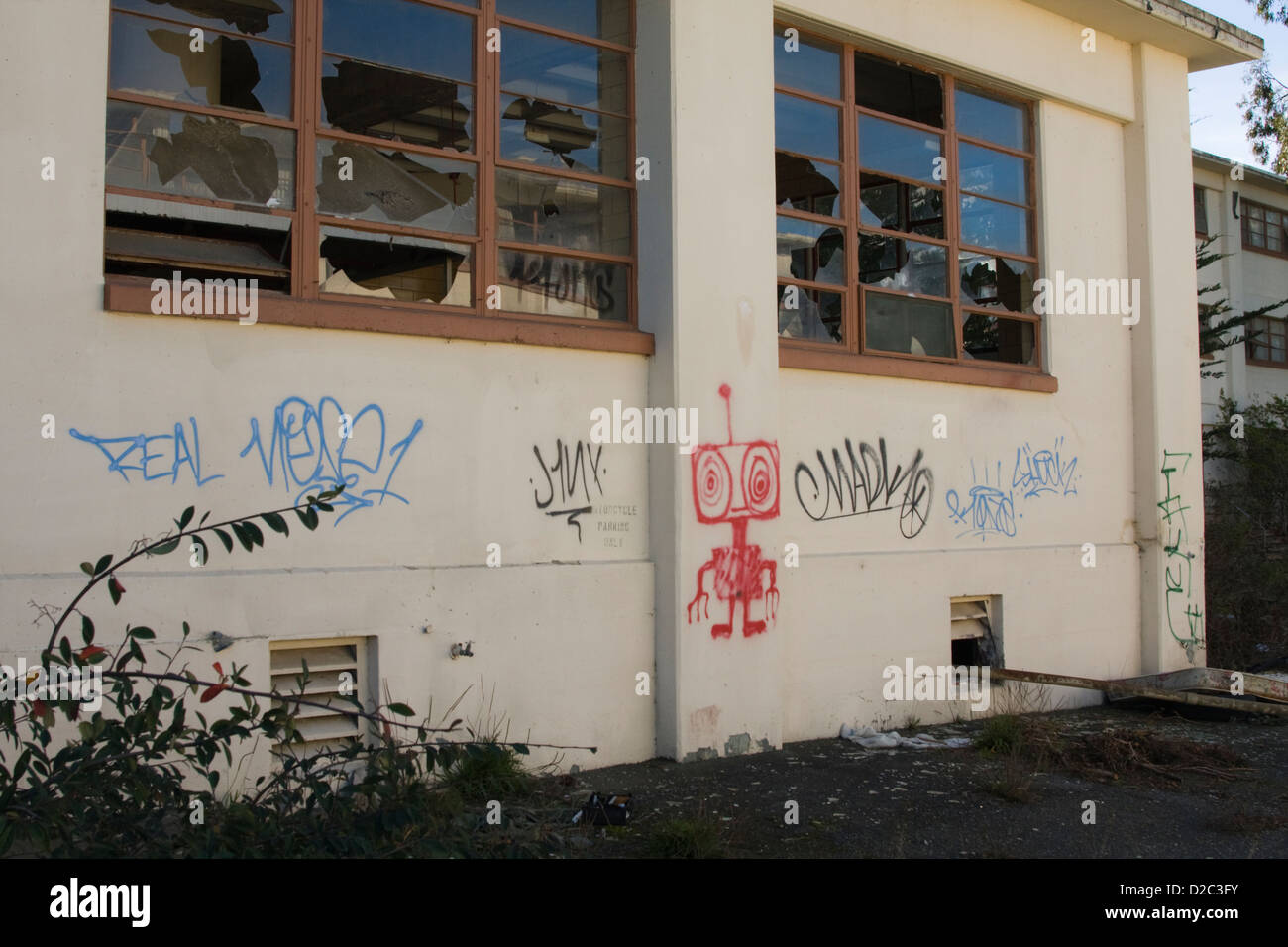 An abandoned building on the old military base of Fort Ord, California ...