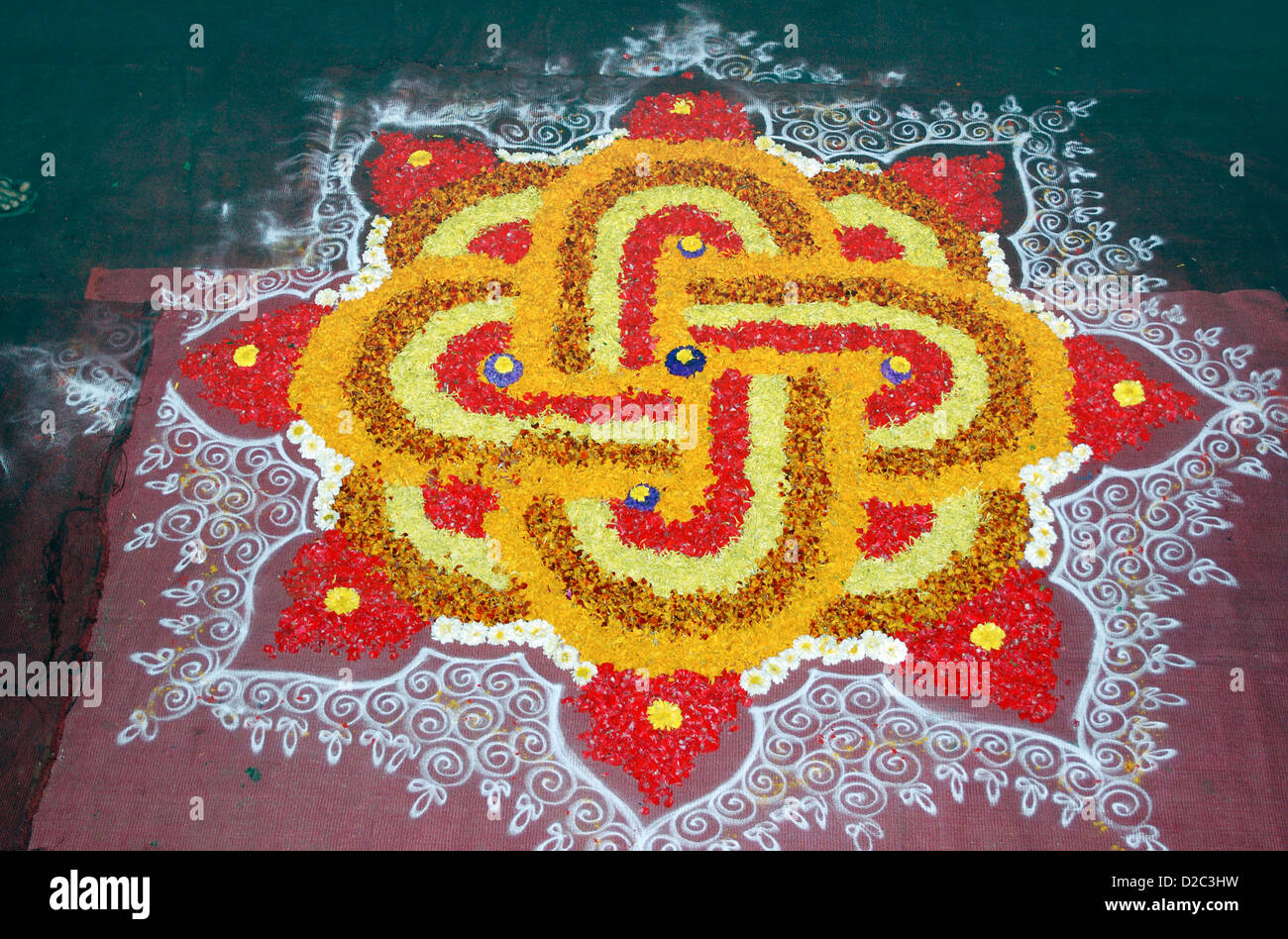India. Diwali Deepawali Festival. Flower Rangoli Pattern Stock Photo ...