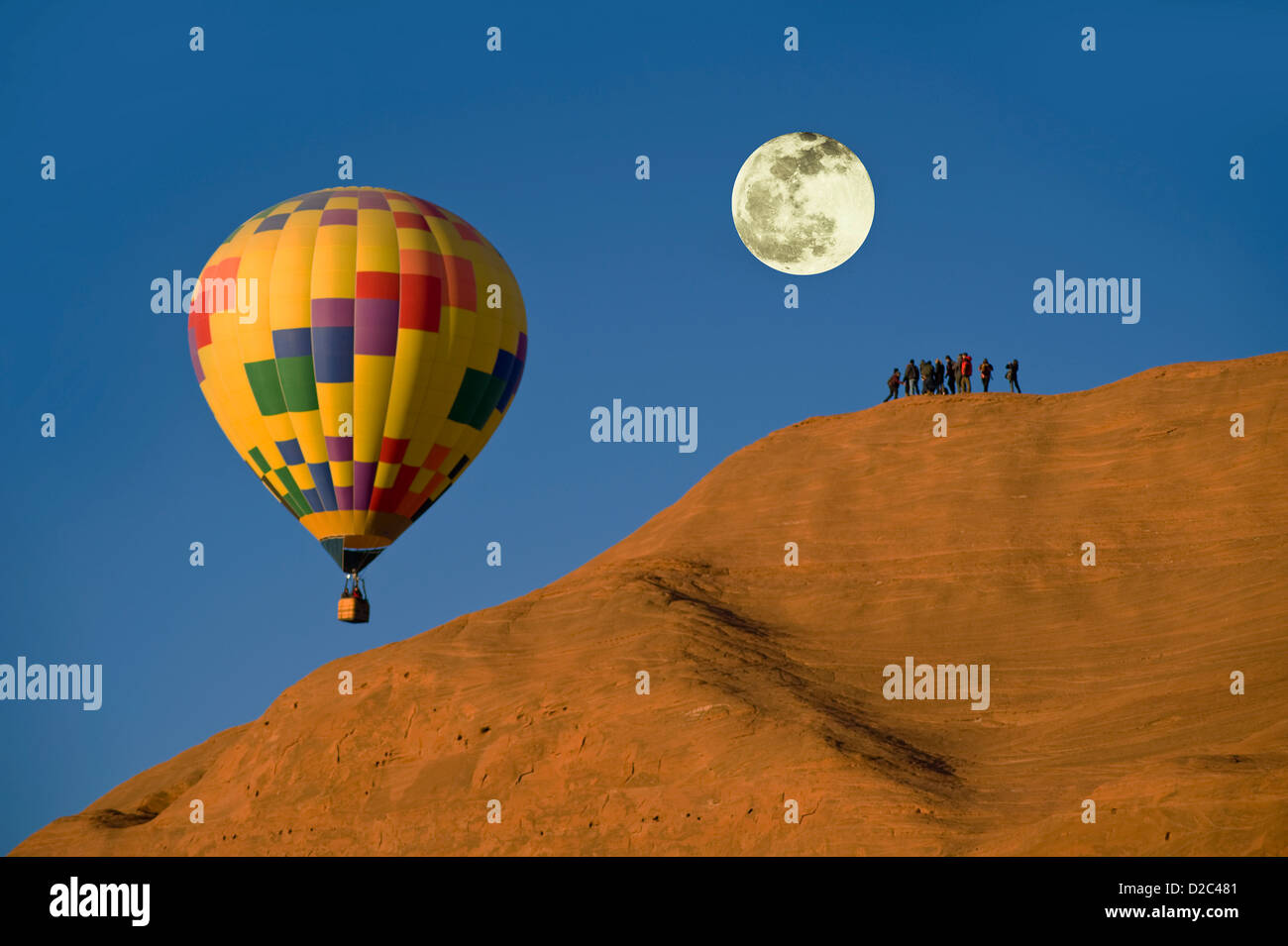 Hot Air Balloon With Full Moon Stock Photo - Alamy