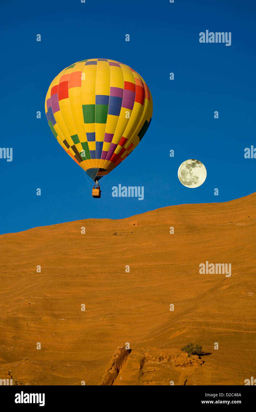 Hot Air Balloon With Full Moon Stock Photo - Alamy