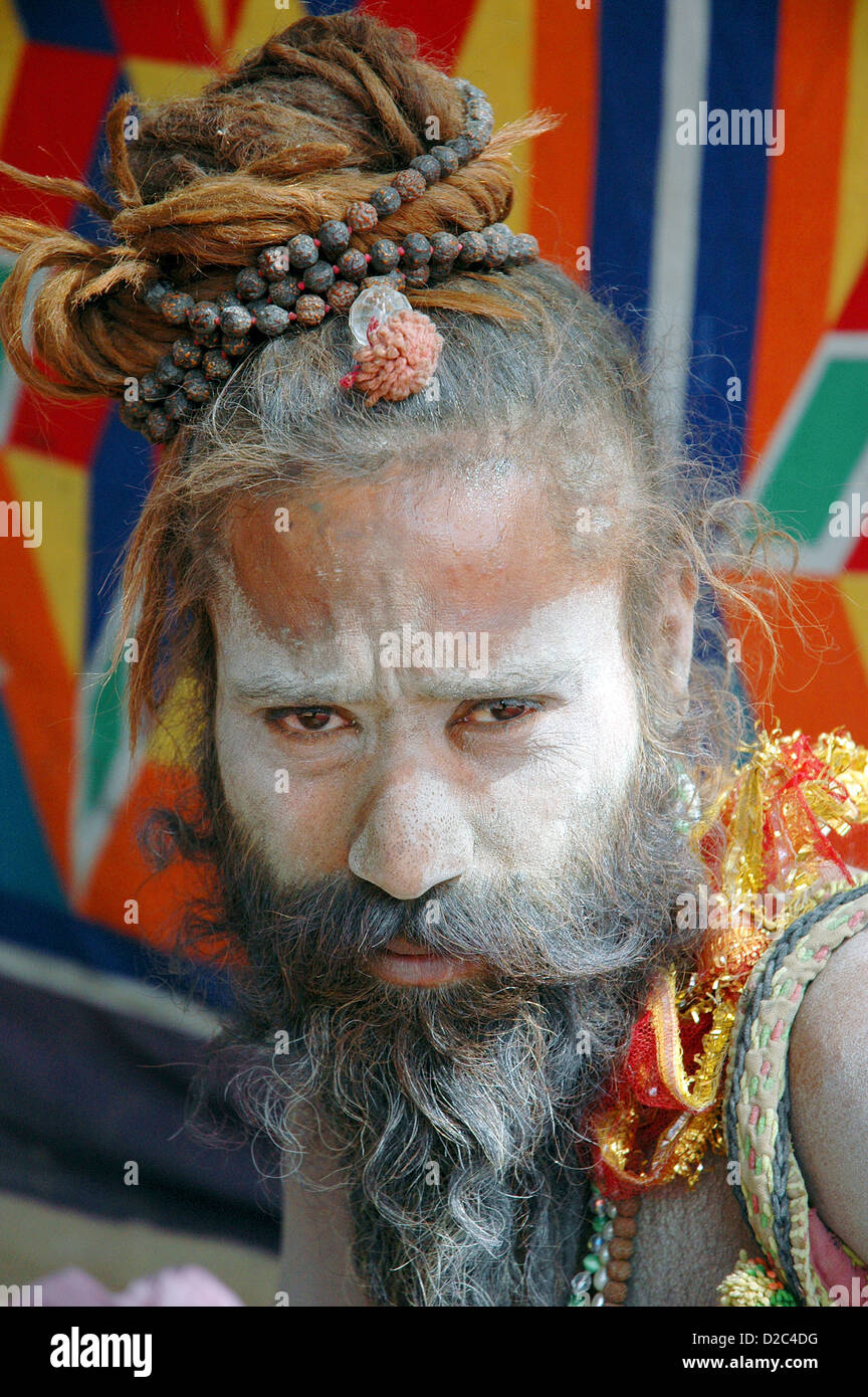 Indian Priest Sadhu With Beaded Long Hair Black Beard And Ash On Face ...