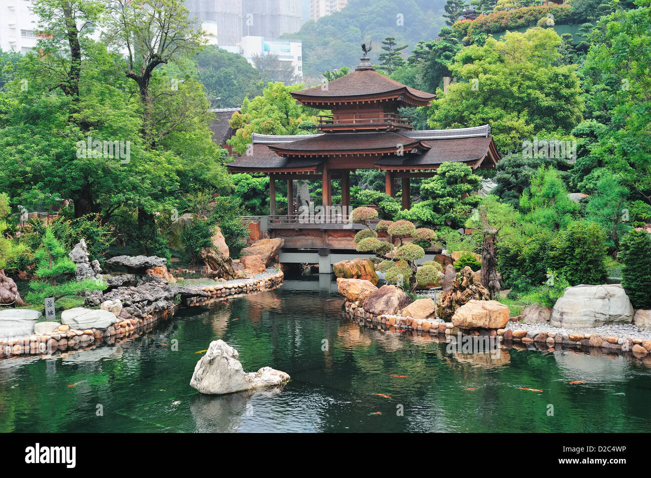 Pagoda style Chinese architecture in garden in Hong Kong Stock Photo ...