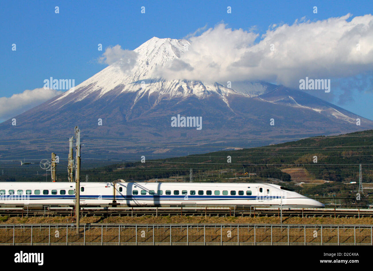 Mount Fuji and Tokaido Shinkansen series 700 Shizuoka Japan Stock Photo ...