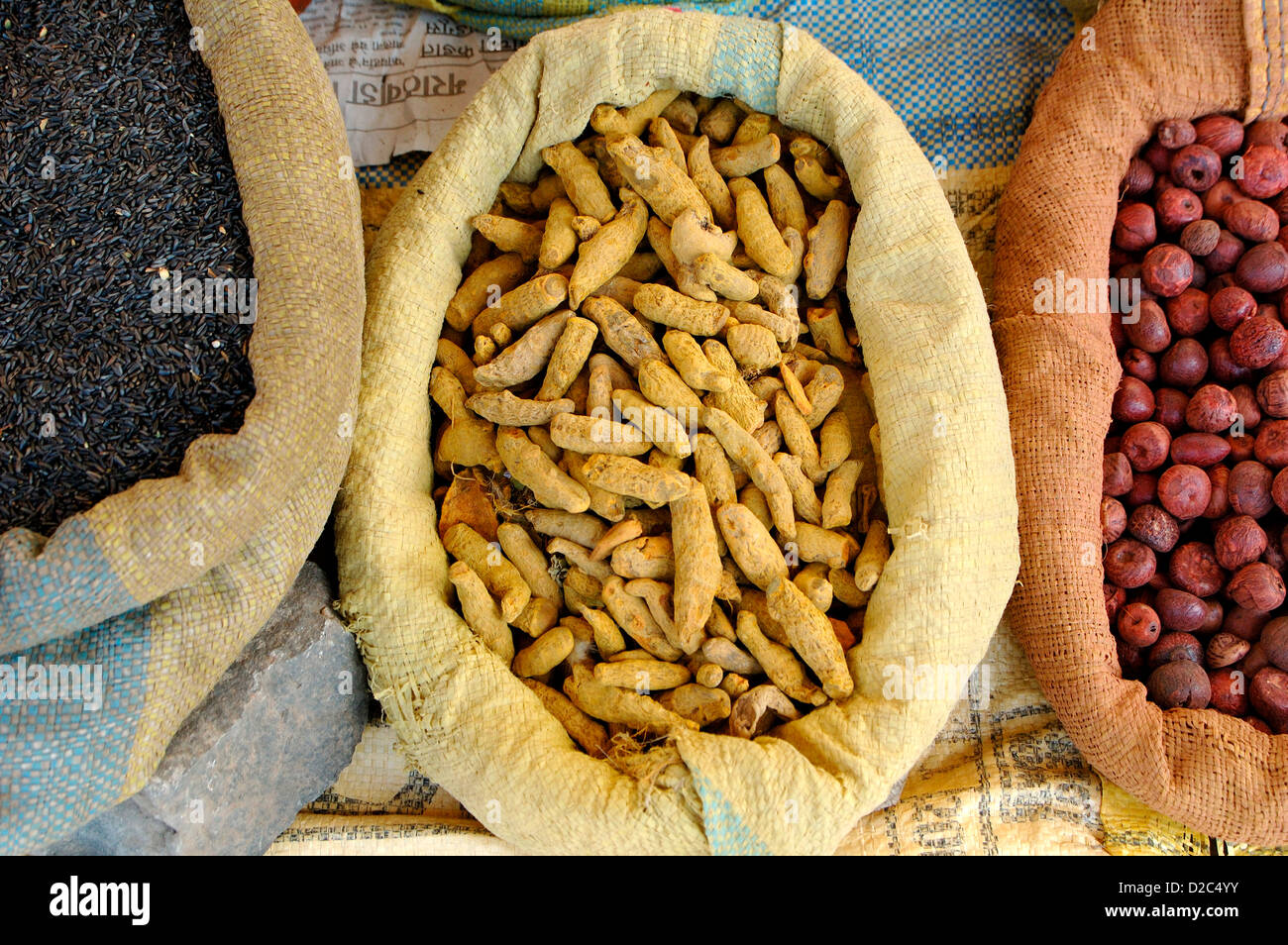 Indian Spice Turmeric Kept In Jute Bag For Sale In A Market In India ...
