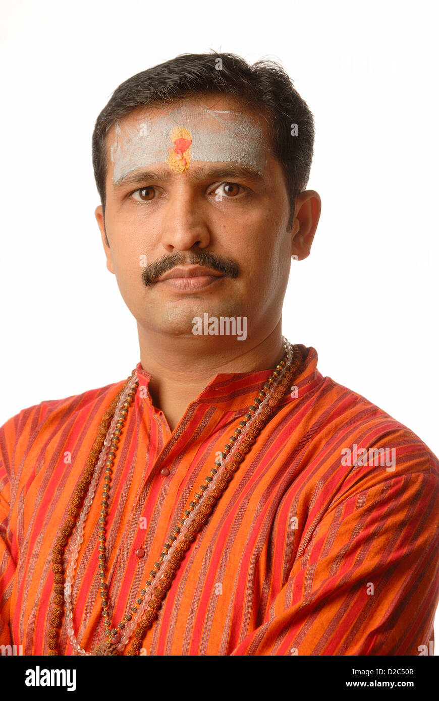 Indian Male. Hindu Priest With Beads Necklace And Ash On Forehead Stock ...