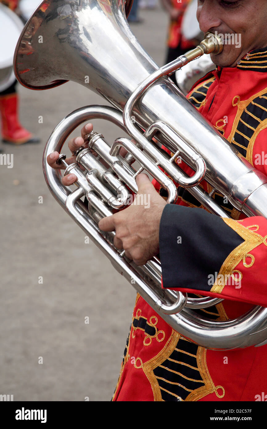 Musician Playing Euphonium In A Band, During A Religious Procession In ...