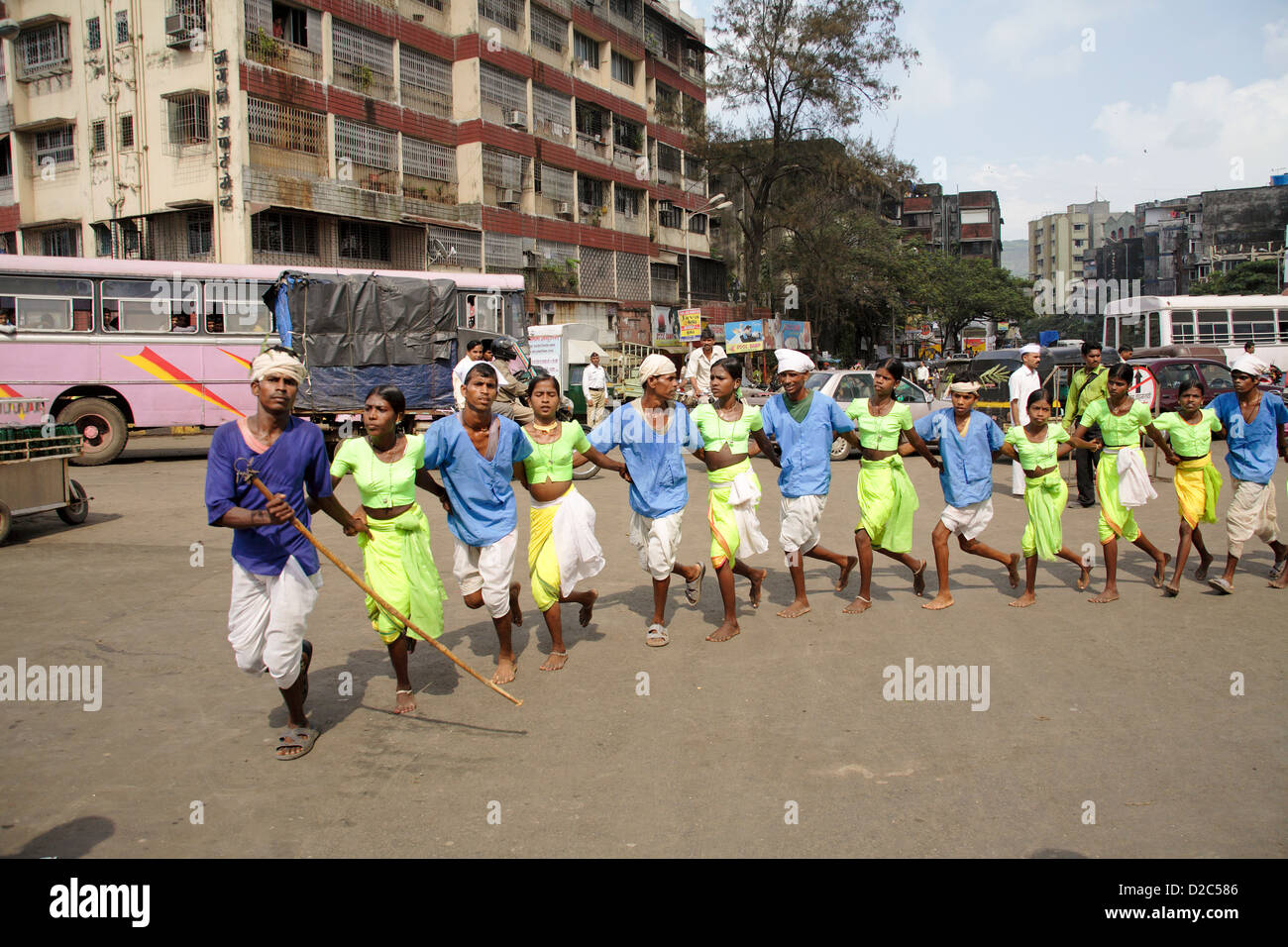 Warli Tribal Dance On Road During Religious Procession Goddess Amba ...