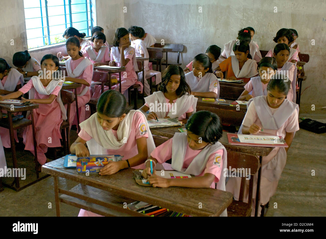 Girls In Classroom Of School At Ralegan Siddhi Near Pune, Maharashtra ...
