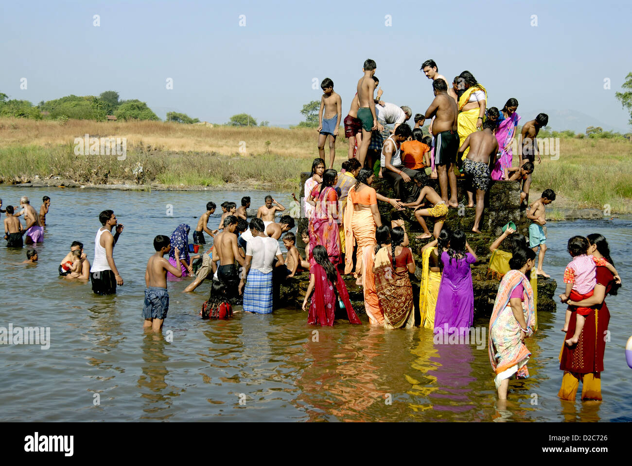 People Enjoying Hot Water Spring Bathing In Tansa River At Akloli Near ...