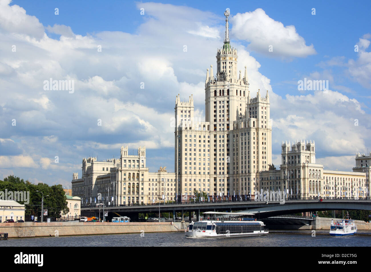 Stalin skyscraper against the cloudy sky. Russia. Moscow Stock Photo ...