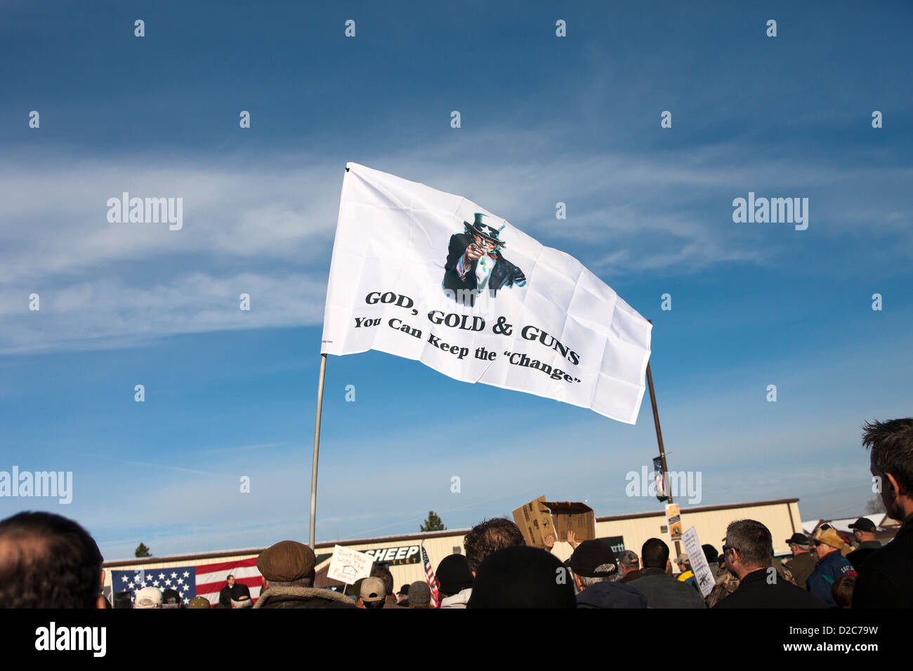 Banner waves high at rally Stock Photo - Alamy