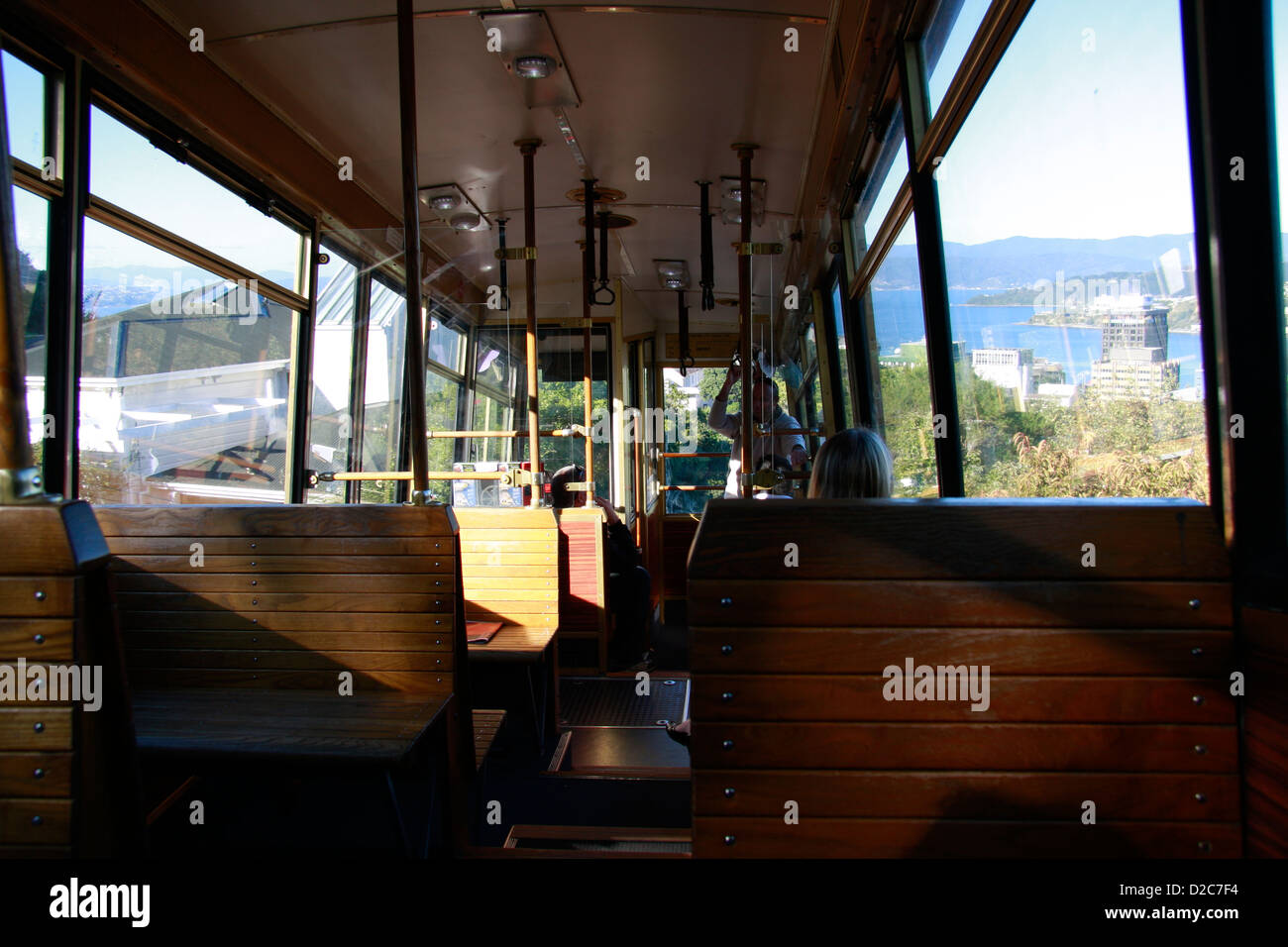 Seating inside Wellington's Cable Car Stock Photo - Alamy