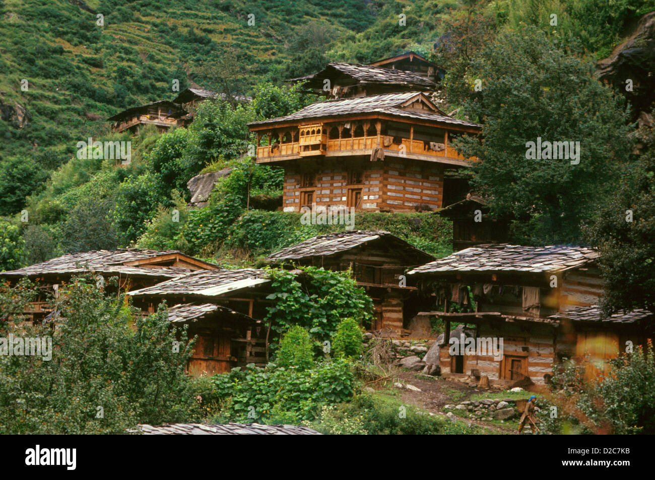 India, Uttar Pradesh, Garhwal, North India. Himalayan Village Stock ...