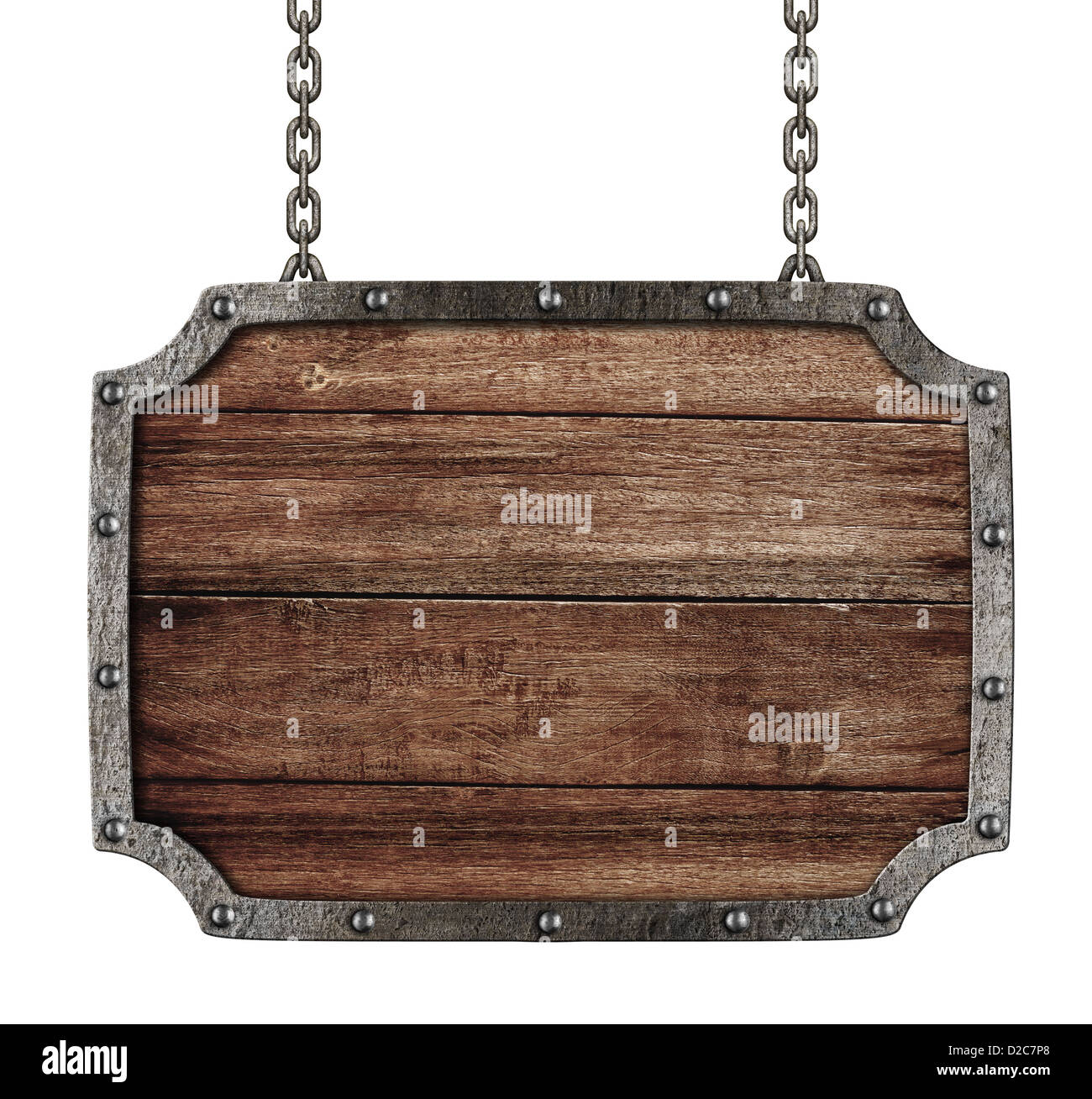 medieval signboard with chains isolated on white Stock Photo - Alamy