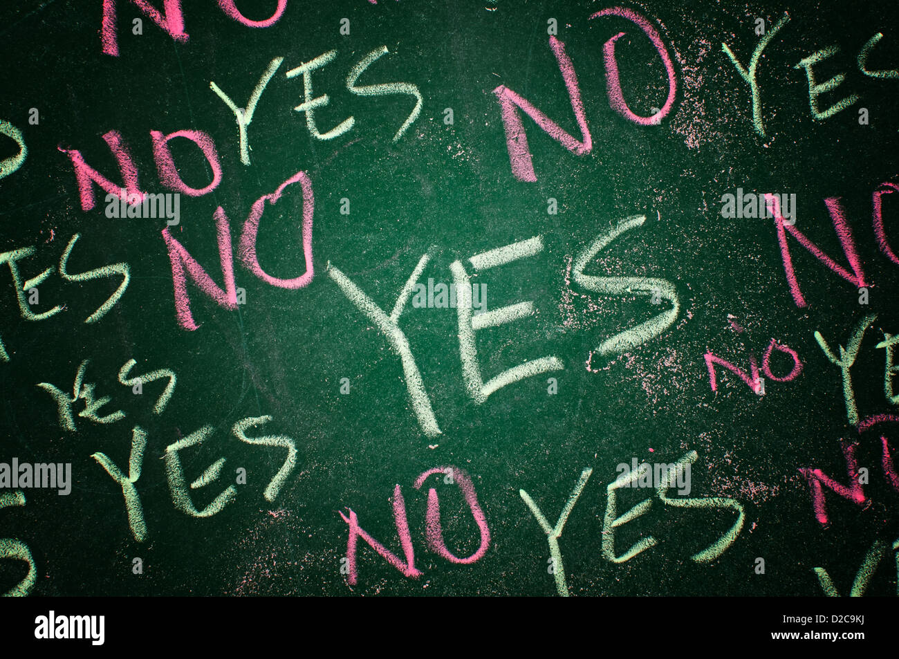 Yes and no concept; words written with chalk on the green board Stock ...