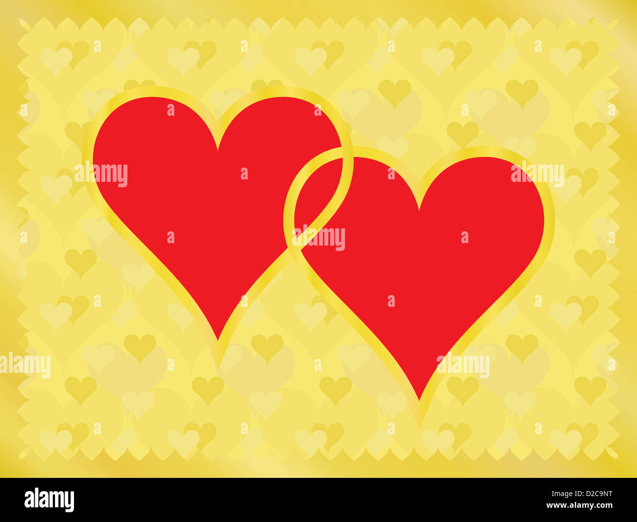 golden background for Valentines Day with two bound hearts Stock Photo ...