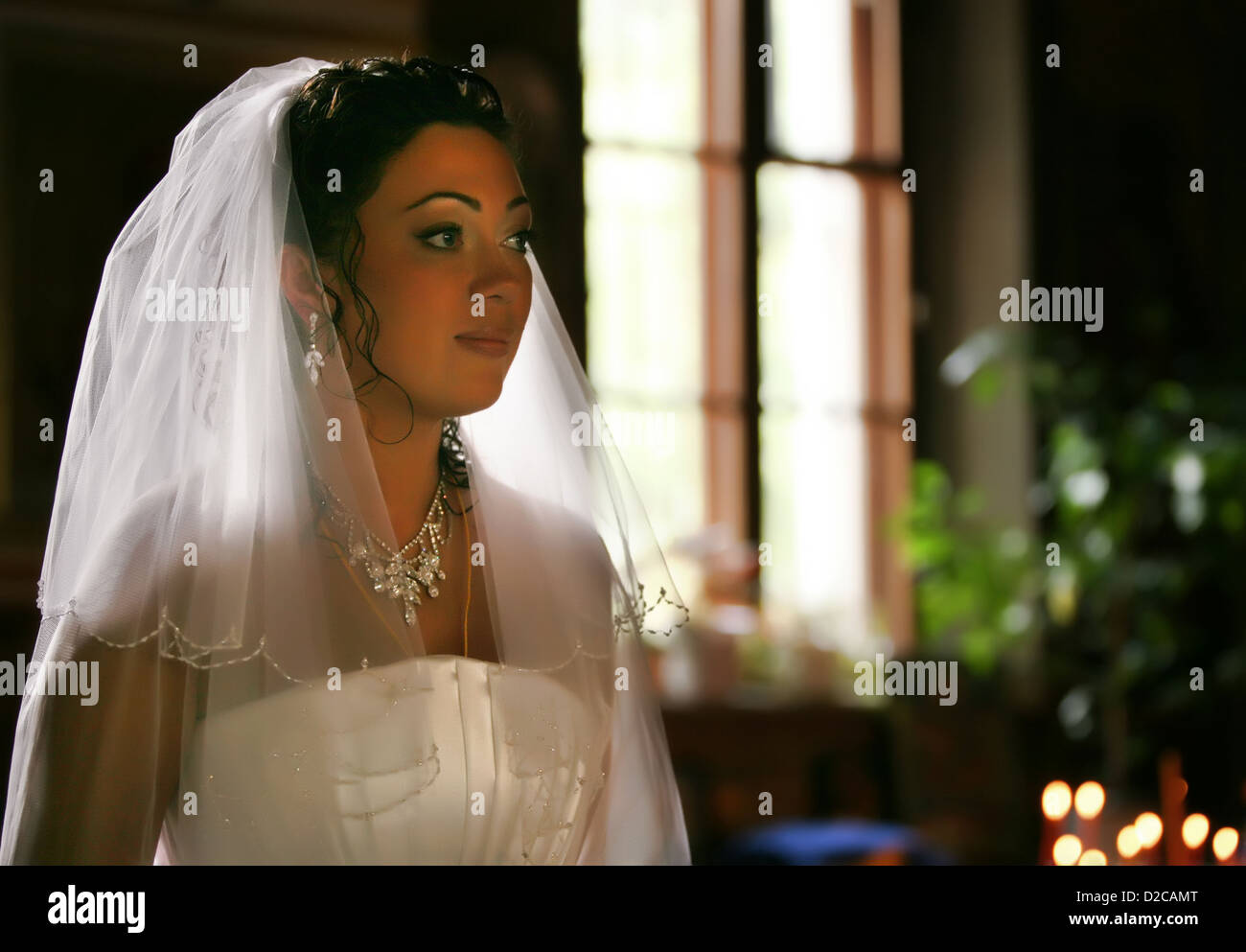 The bride on ceremony of wedding - internal church Stock Photo - Alamy