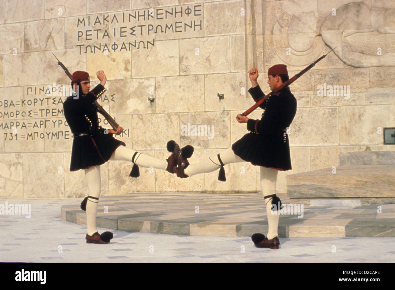 Greece, Athens, Constitution Square. Guards(Evzones) At The Tomb Of The ...