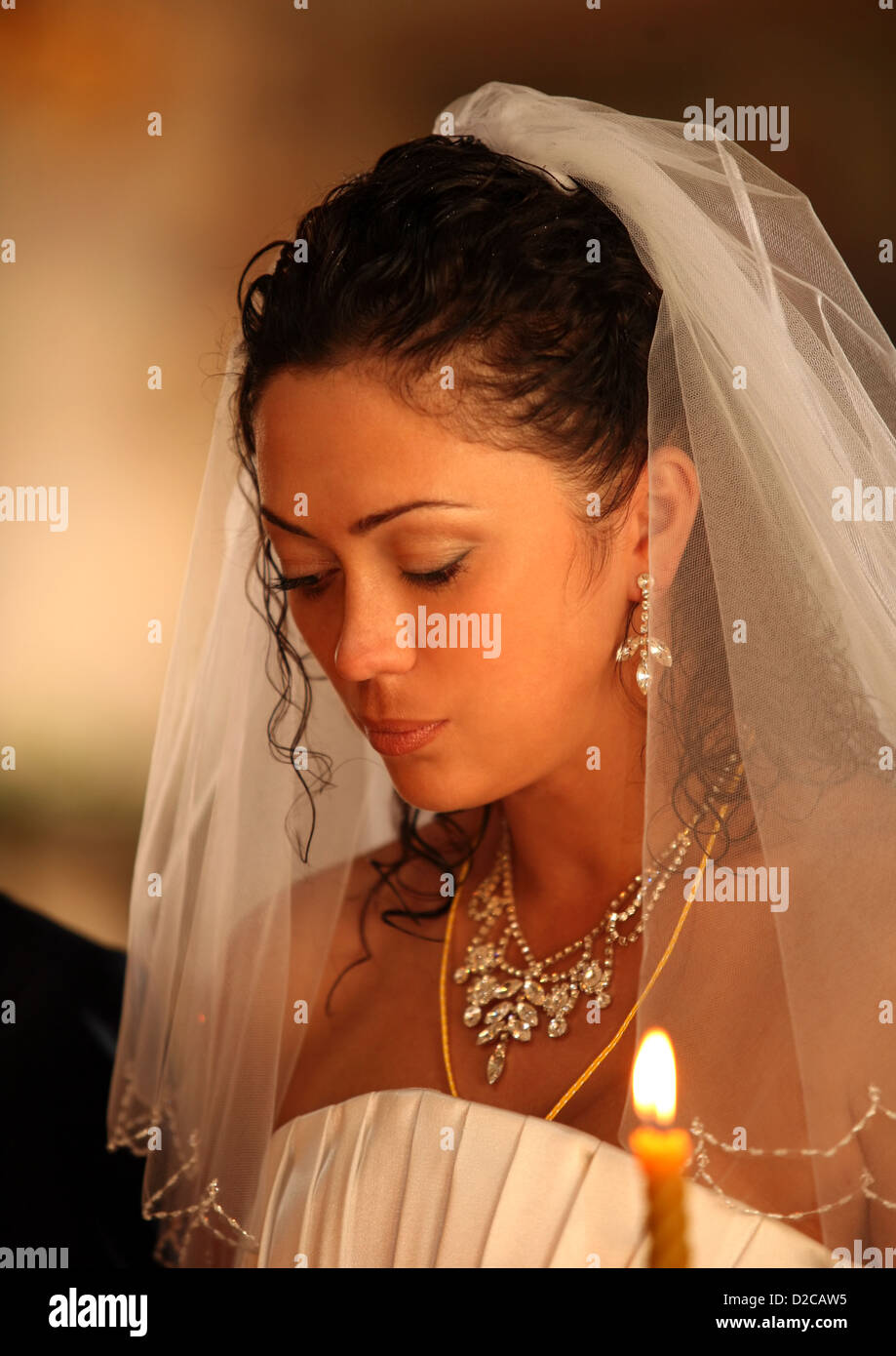The bride on ceremony of wedding - internal church Stock Photo - Alamy