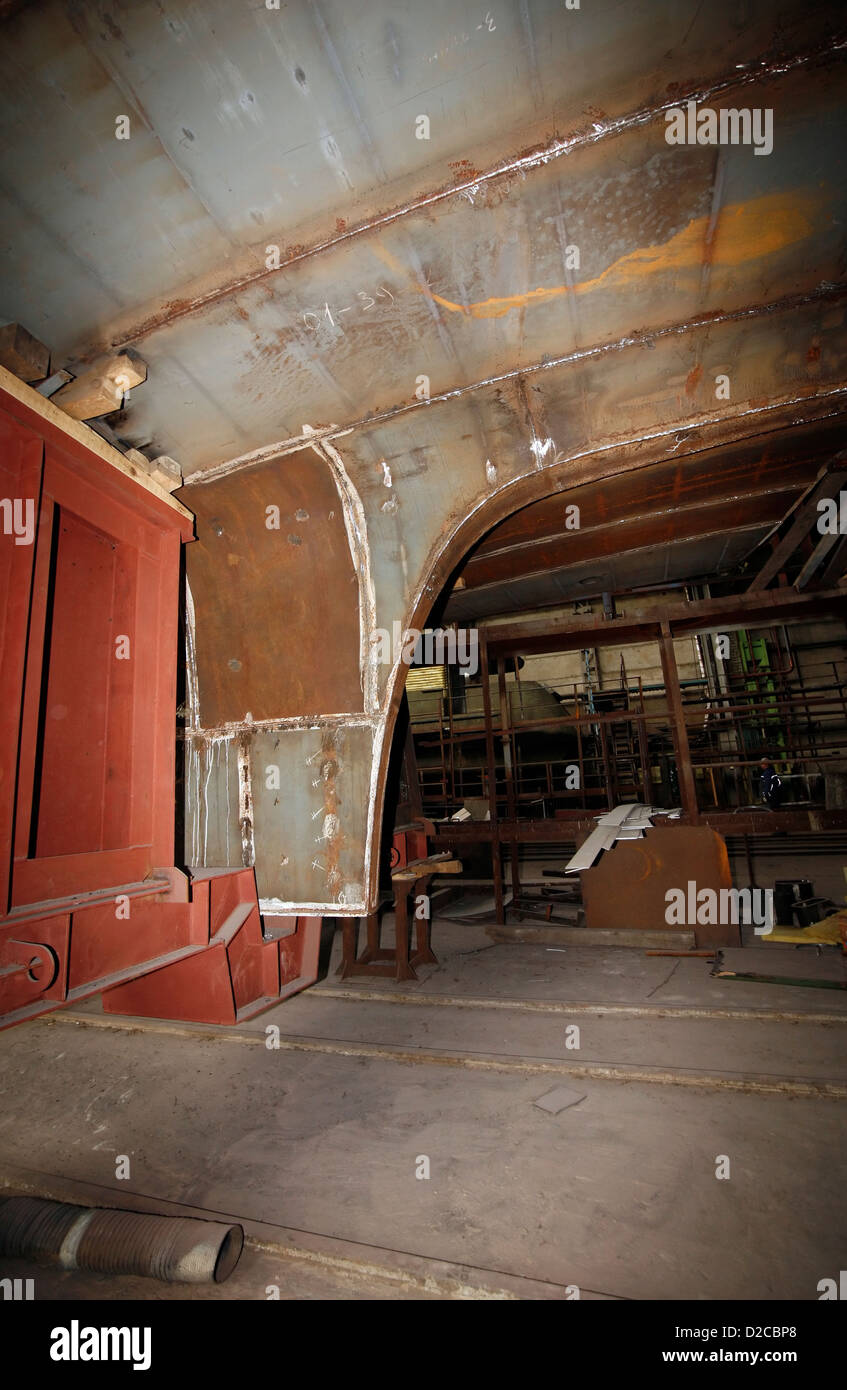 Shipbuilding. The big vessel the bottom view Stock Photo - Alamy