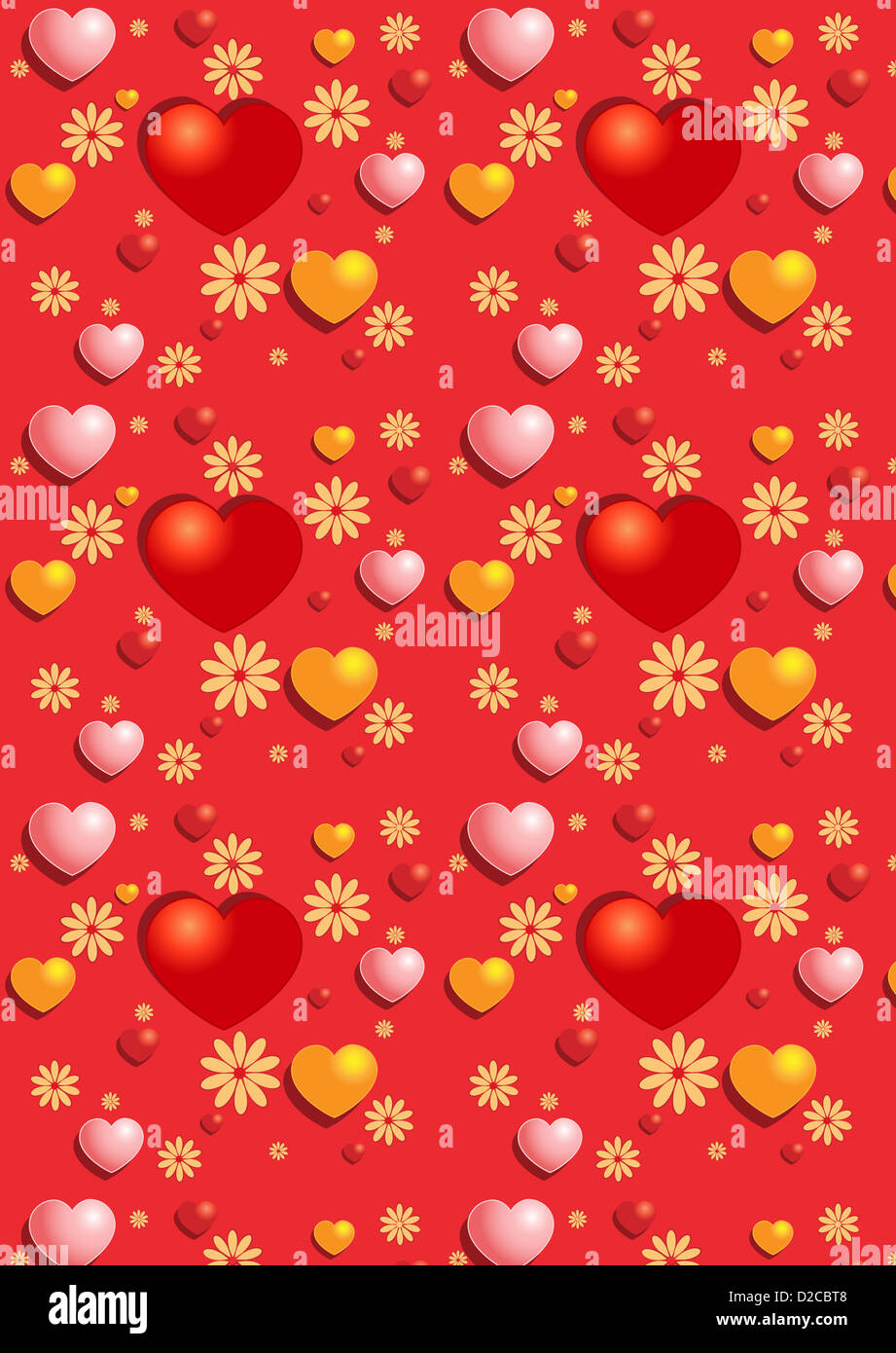 Gentle red hearts on the red seamless background Stock Photo - Alamy