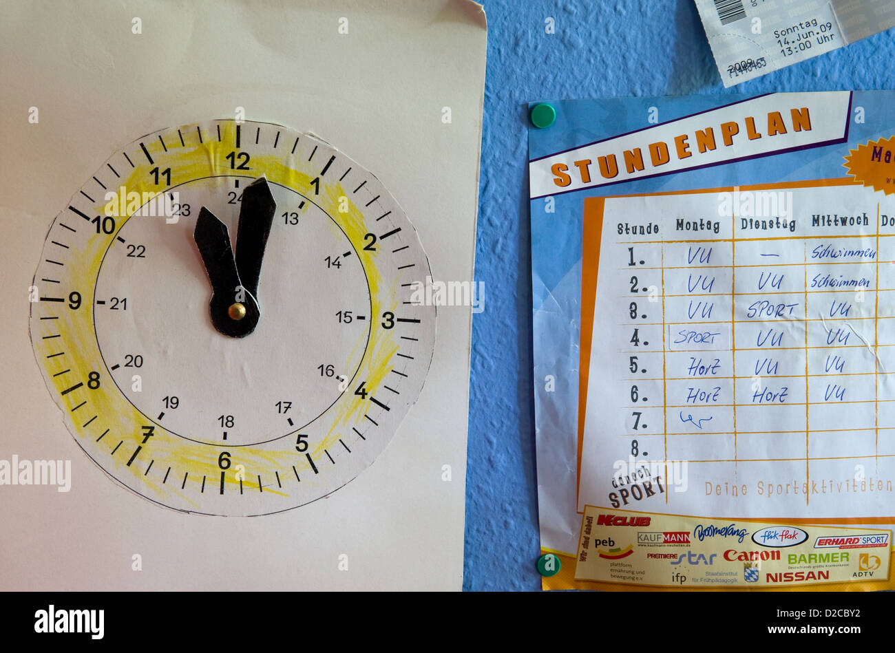Berlin, Germany, with a timetable improvised clock in a nursery Stock ...