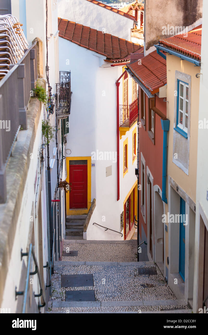 Narrow Street with Stairs in Old Town, Coimbra, Portugal Stock Photo ...
