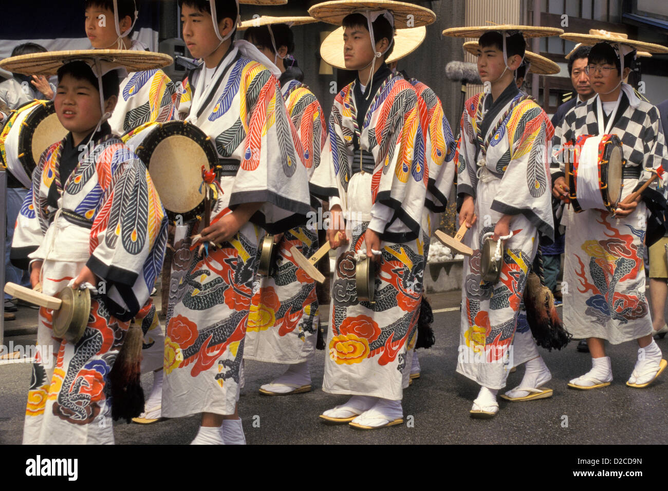 Japan, Takayama. Boys With Percussion Instruments At Festival Stock ...
