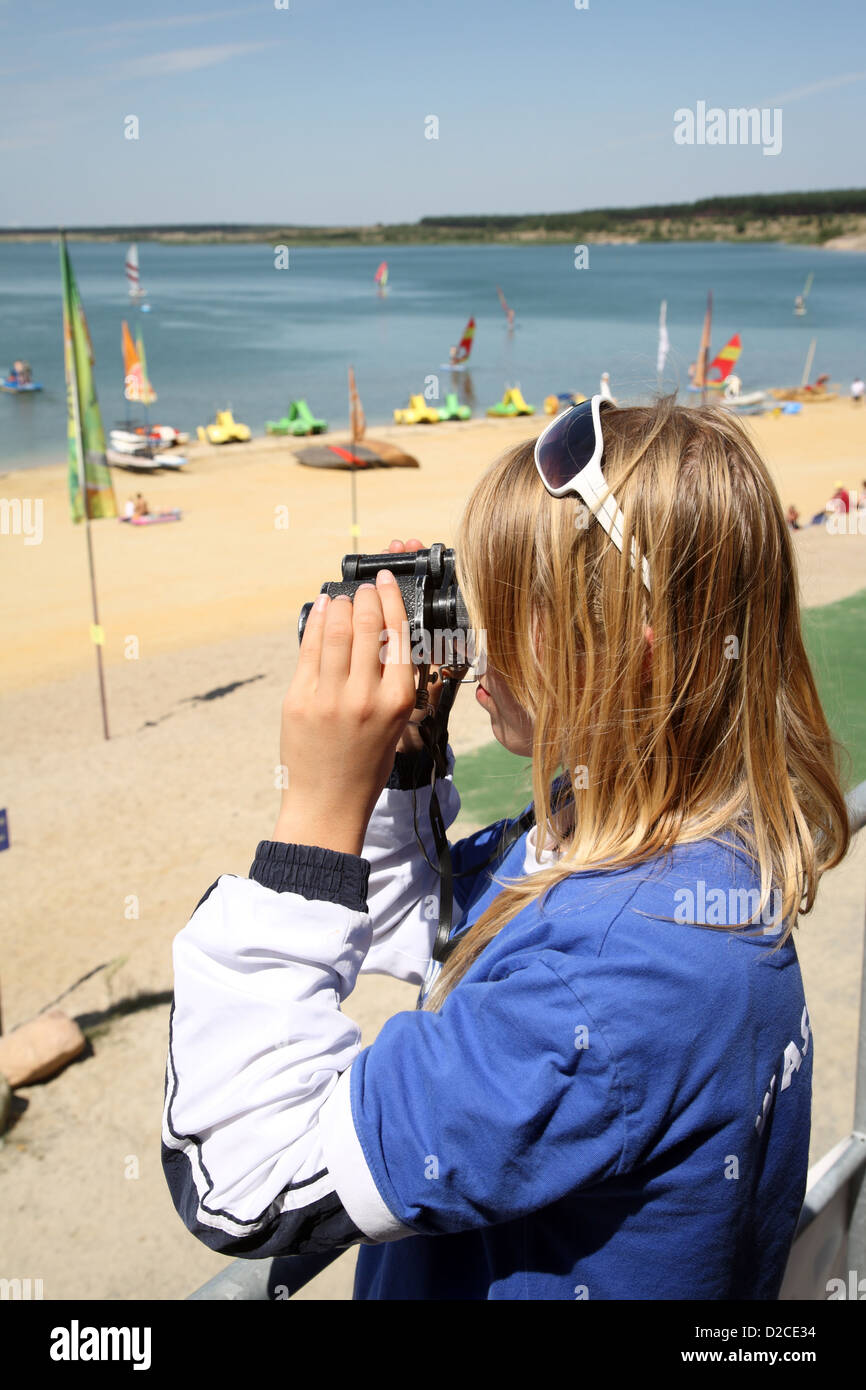 Geierswalde, Germany, the woman watched as lifeguard beach Stock Photo ...
