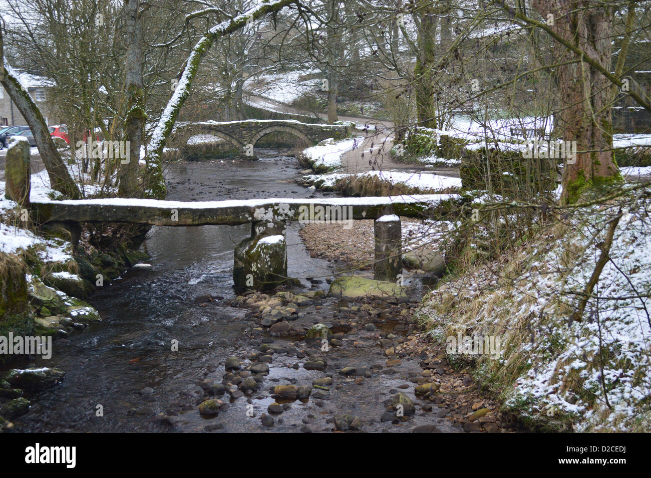 The Hamlet of Wycoller in winter near the Bronte Way with The Packhorse ...