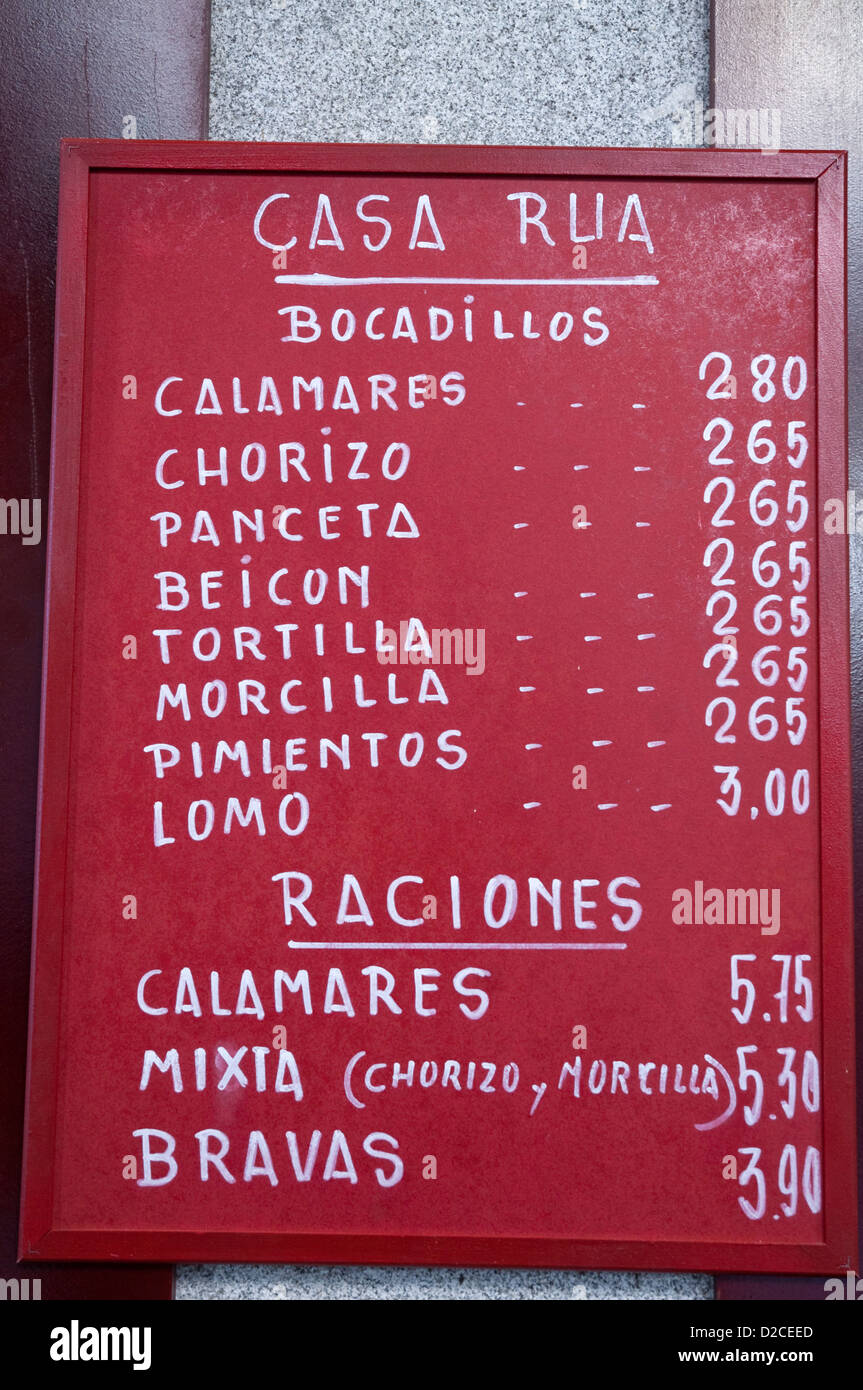 Tapas menu restaurant madrid spain hi-res stock photography and images ...