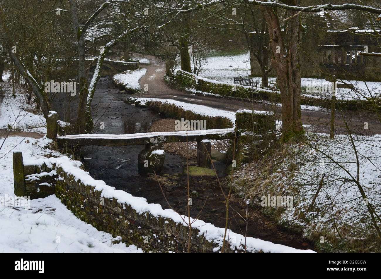 The Hamlet of Wycoller in winter near the Bronte Way with The Packhorse ...