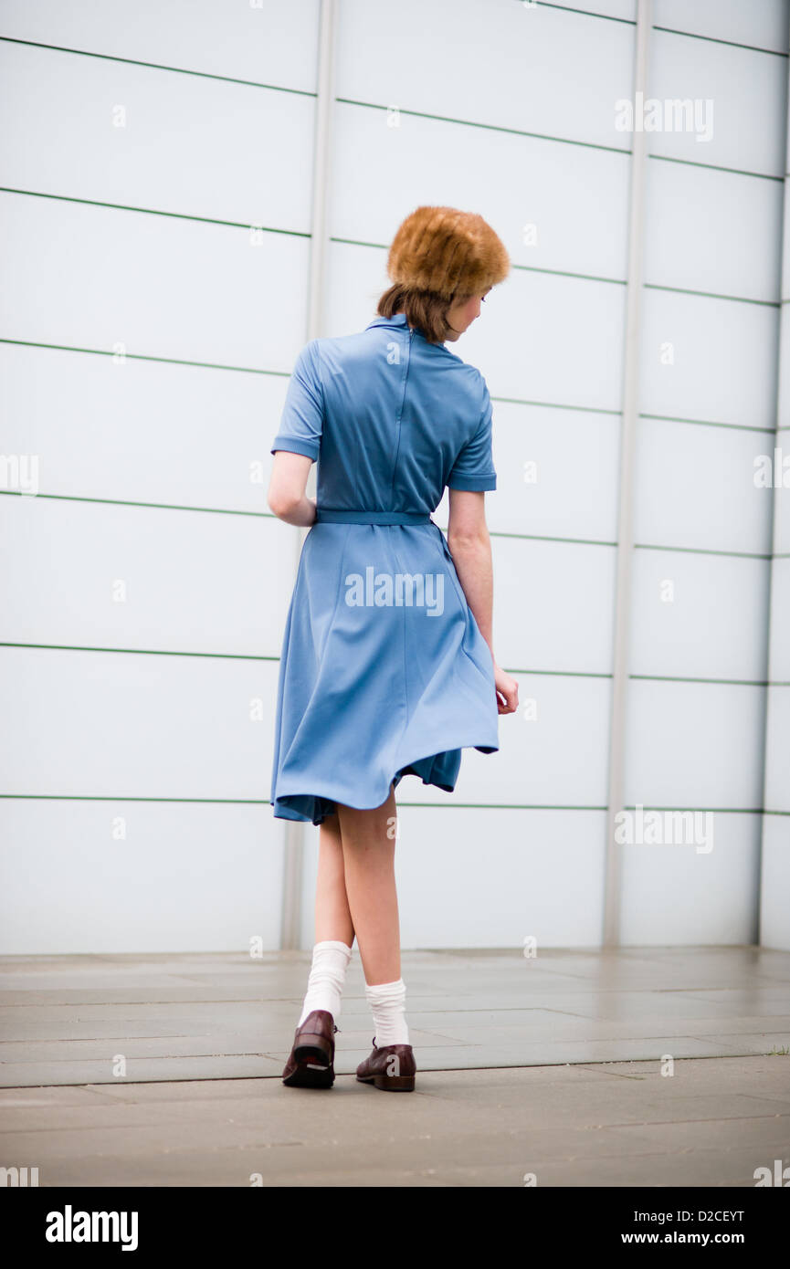 Pretty model wearing flirty vintage on trend 1970s dress Stock Photo ...