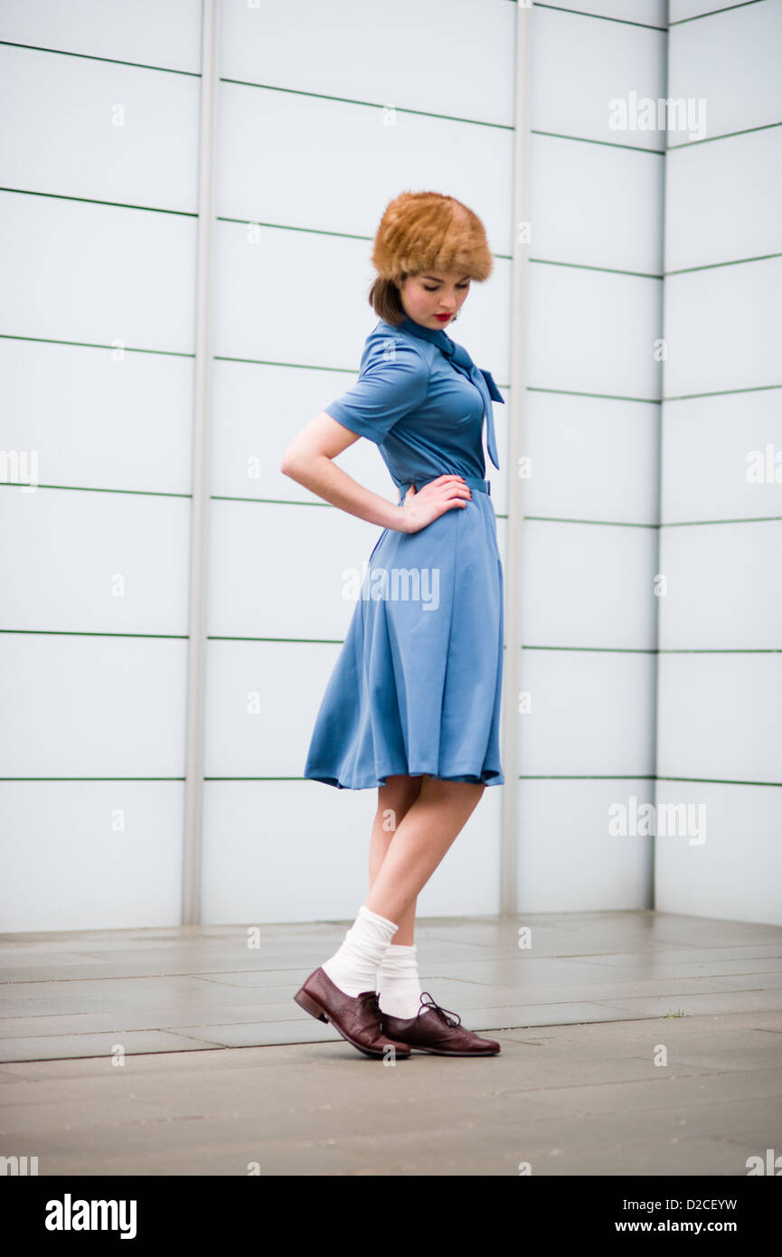 Pretty model wearing flirty vintage on trend 1970s dress Stock Photo ...