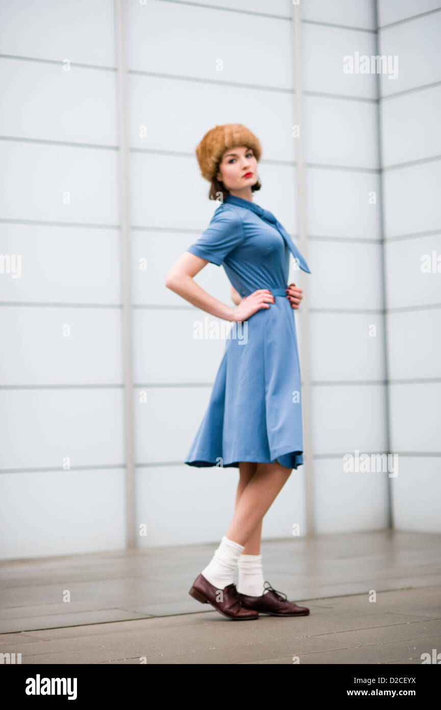 Pretty model wearing flirty vintage on trend 1970s dress Stock Photo ...
