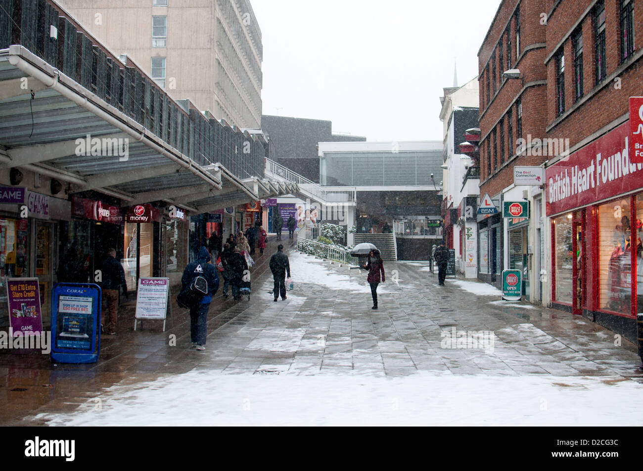 Hertford Street in snowy weather, Coventry city centre, UK Stock Photo ...