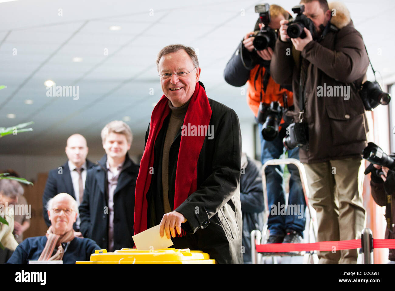 The SPD's top candidate, Stephan Weil, is casting his vote during Lower ...
