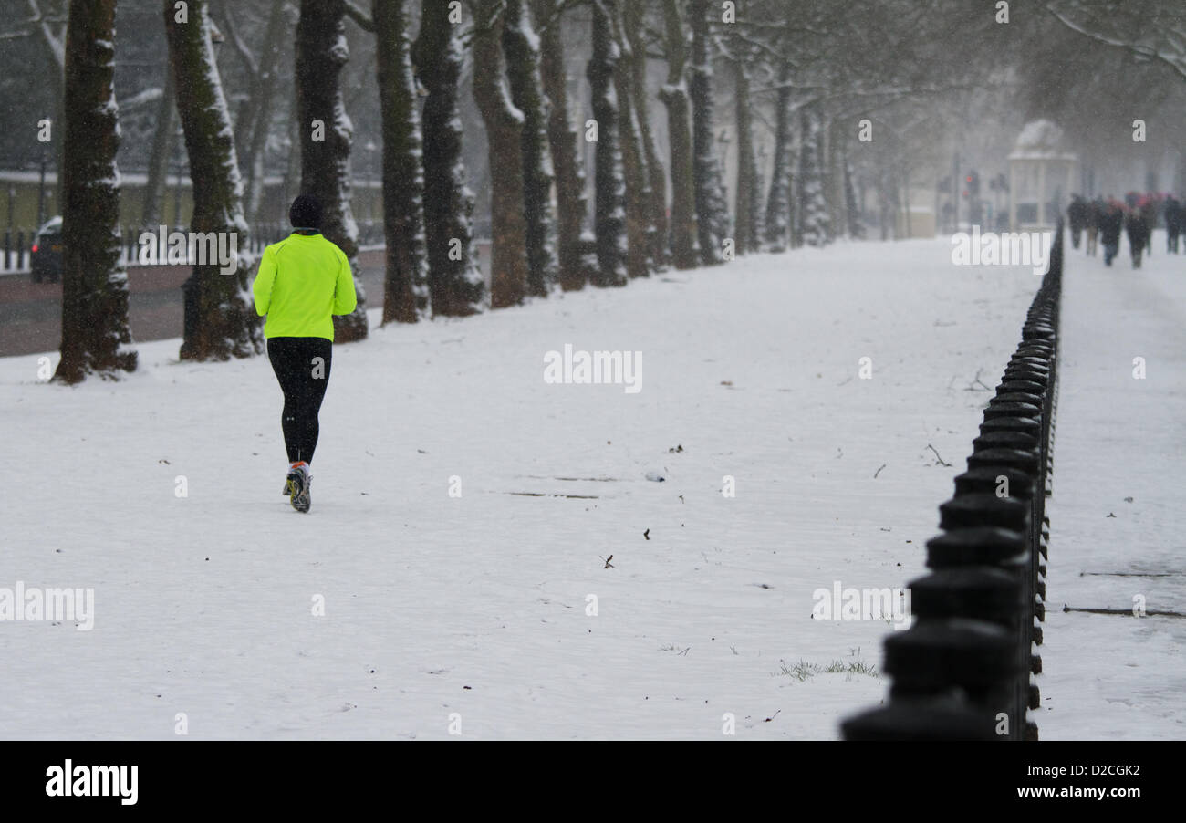 London, UK. 20th January 2013. A runner braves the cold in Green Park ...